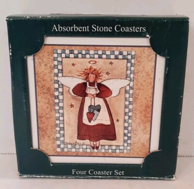 Coasters AbsorbaStone Primitive Angel Coasters Cork Back Set of 4 ...