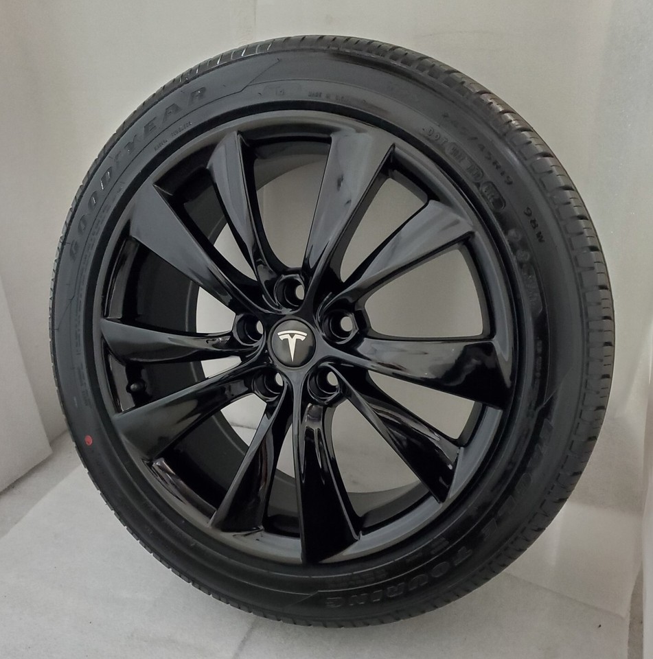 New Tires + OEM 19" Tesla Model S Gloss Black Original Wheels Rims ...