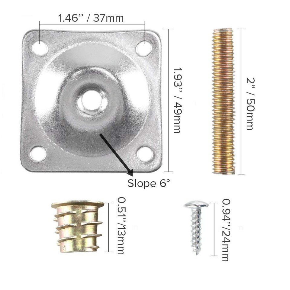 Leg Mounting Plates, Furniture Leg Attachment Plates with M8 Hanger ...