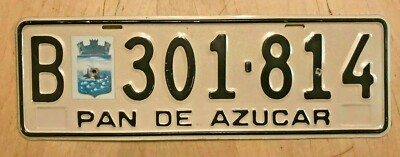 PAN DE AZUCAR URUGUAY AUTO PASSENGER LICENSE PLATE " B 301 814 " SOUTH ...
