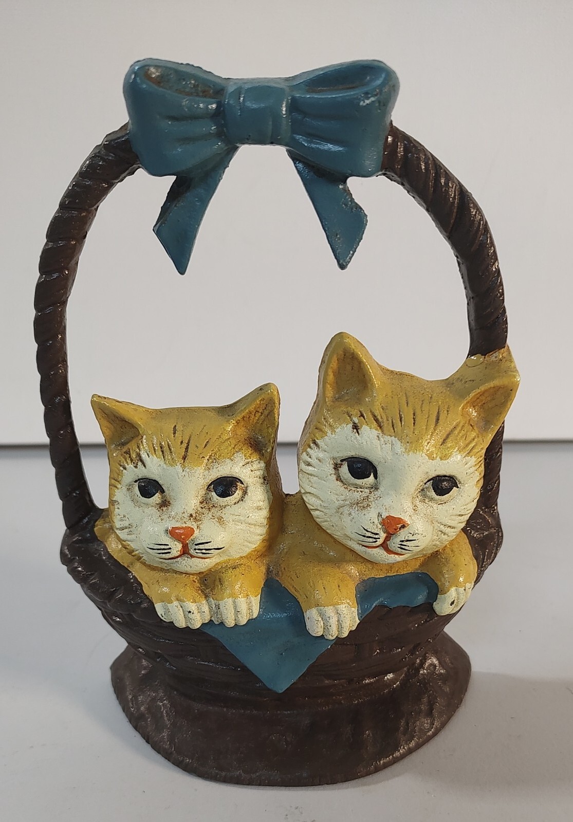 Vintage Cast Iron Cats In A Basket Door Stop Wall Art Kittens | eBay