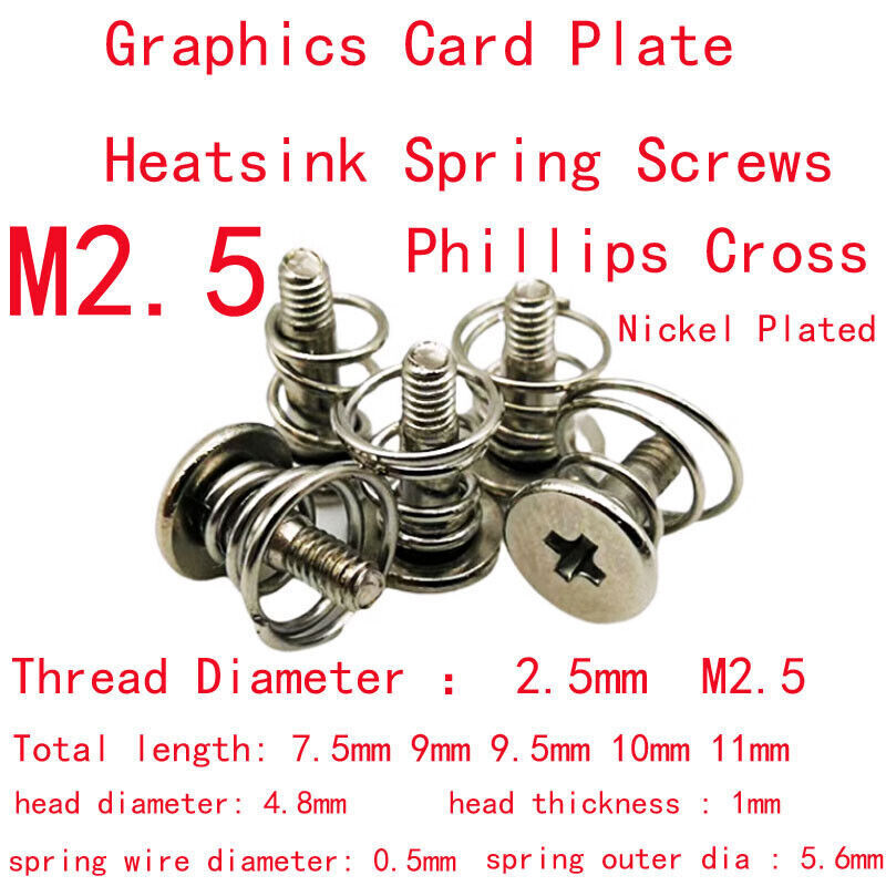 15pcs M2.5 Nickel Plated Graphics Card Fixing Heat Sink Screws Spring ...