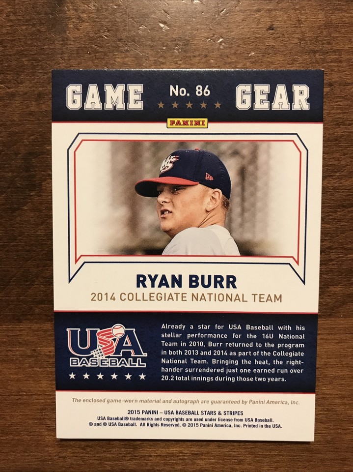Ryan Burr 2015 USA Stars Stripes Rookie Patch Auto Gear #86 Blue Jays Sox /25 RC | eBay