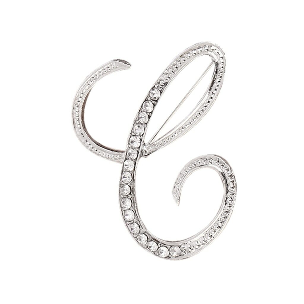 Silver Alphabet Rhinestone Crystal Letter Broach Bridal Pin Bouquet ...