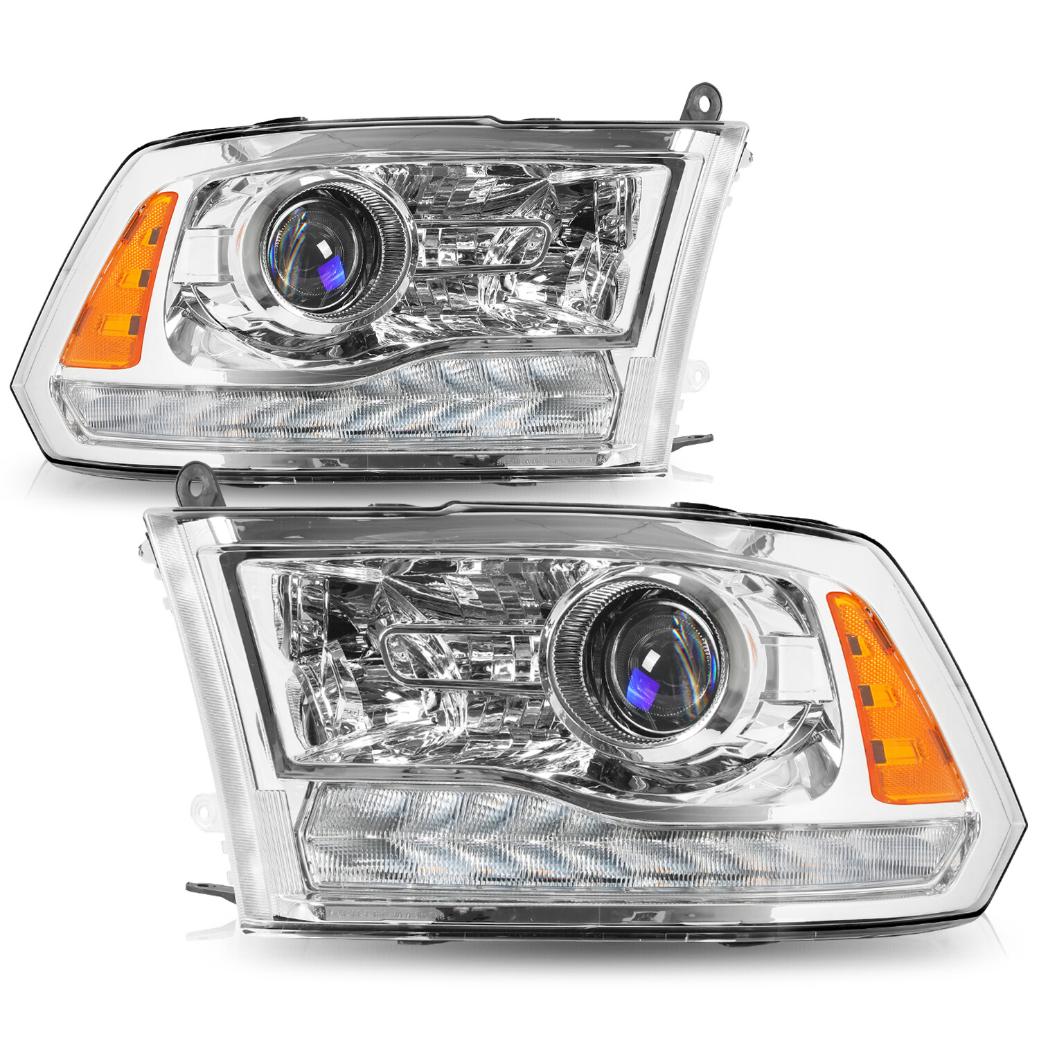 Fit For 13-18 Dodge Ram 1500 2500 3500 Chrome LED DRL Dual Projector ...