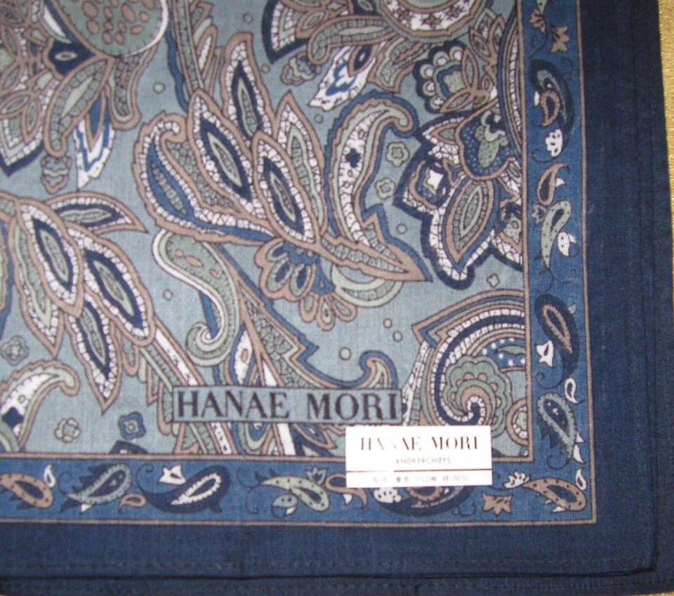 HANAE MORI *Bitter-Blue Paisley Night-Blue Frame Handkerchief 45cm ...