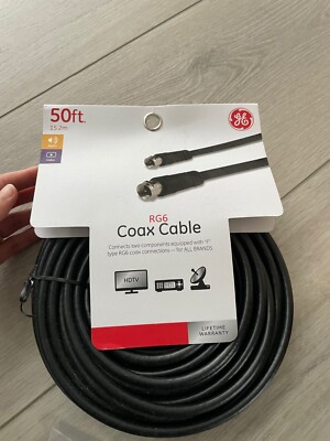 GE RG6 Coaxial Cable, 50 ft. F-Type Connectors, Quad Shielded Coax ...