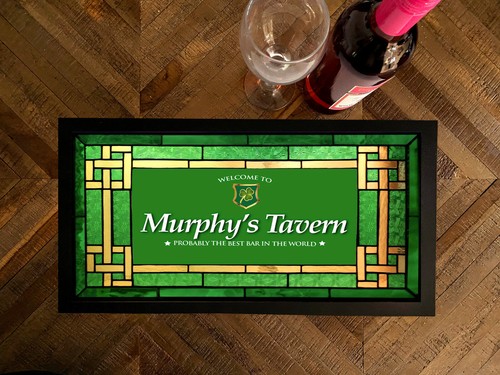 Personalised bar runner mat - St Patricks Irish Stained glass effect ...