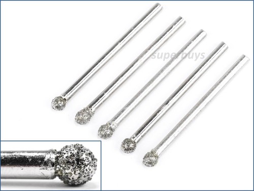 5pcs Coarse Grit 4mm Ball Head Diamond Tip Circular Round Rotary Drill ...