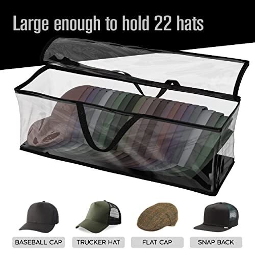 Clear Hat Storage Bag w/ Zipper for Baseball Trucker Cap - Handles Up ...
