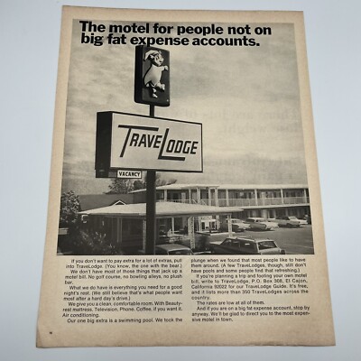 TraveLodge Motel 1967 Vintage Print Ad 13.5x10" sleepy bear logo big ...