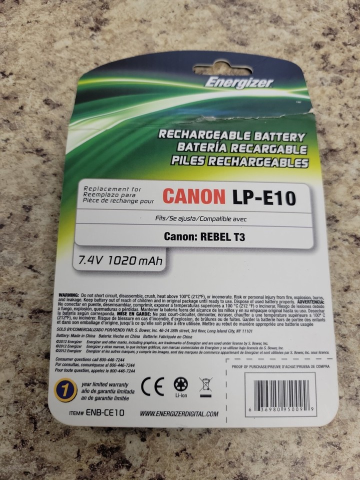 Energizer ENB-C10L Digital Replacement Battery for Canon LP-E10 Rebel ...