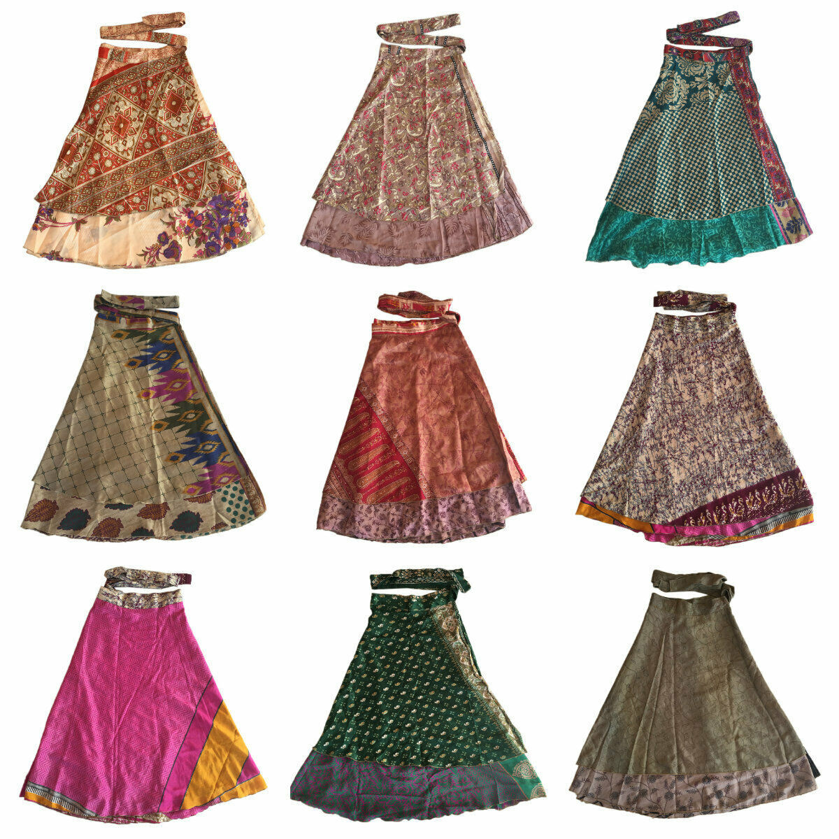 Wrap Around Long Bohemian 22" Wrap Round Skirts Lot of Silk sari 2 ...