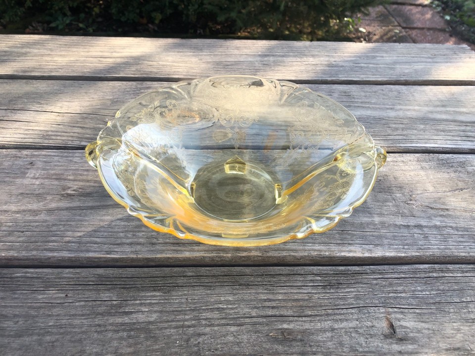 Vintage Fostoria Topaz Yellow Etched Footed Depression Glass - About 10 ...
