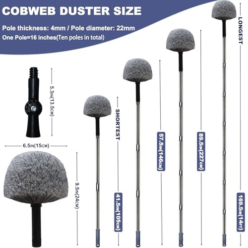20 Ft+ High Reach Grey Cobweb Duster with 3-14 ft Extension Pole ...