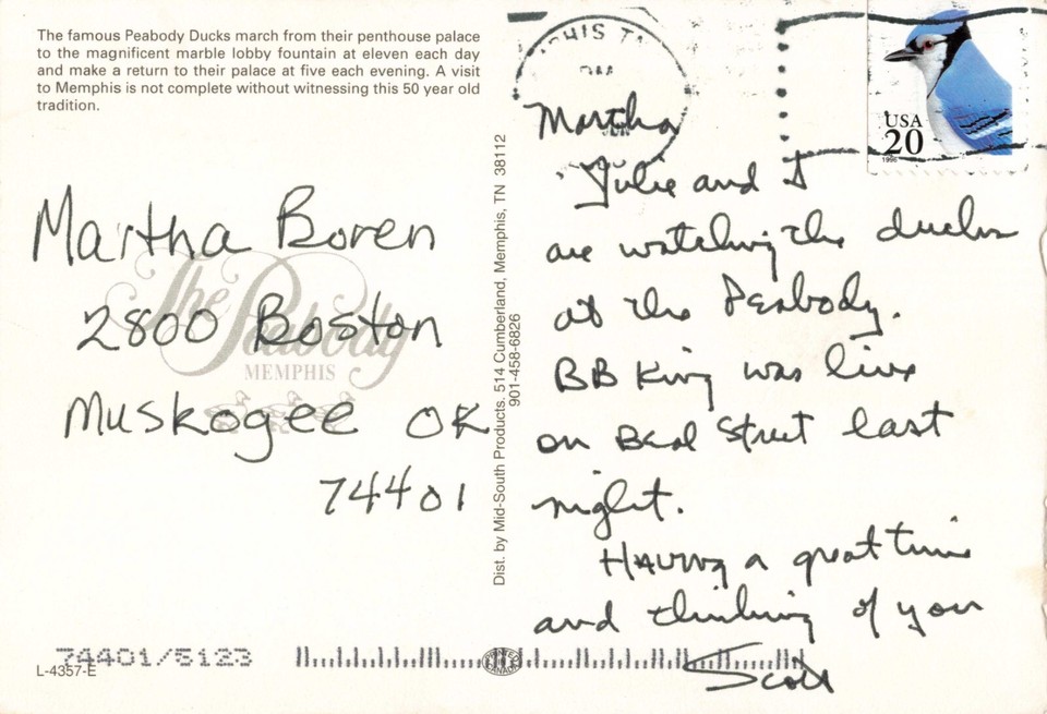Postcard TN Memphis Tennessee-Ducks at the Peabody Hotel Fountain ...