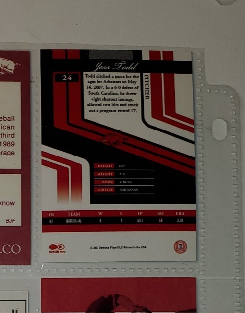 ARKANSAS RAZORBACKS PITCHER JESS TODD SIGNED AUTO | eBay