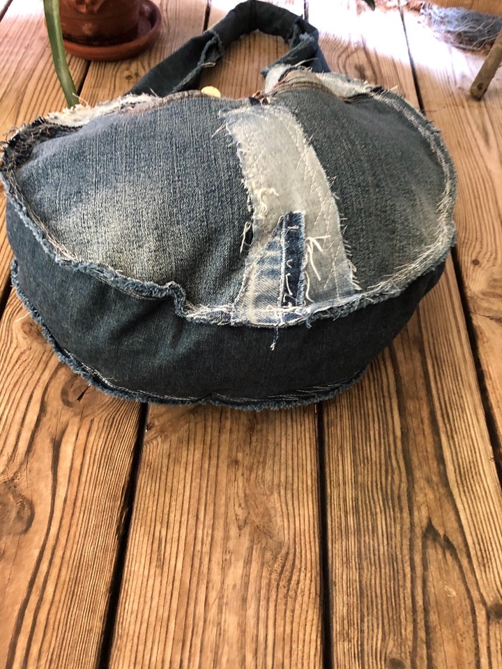 Upcycled Round Denim jeans Shoulder Bag | eBay