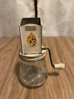Vintage 1930s Food Chopper With Turning Handle Flower Design Glass Jar ...