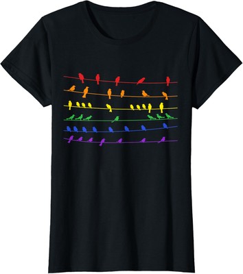 Birds Rainbow Subtle Pride Month Flag LGBT Bird Ladies' Crewneck T ...