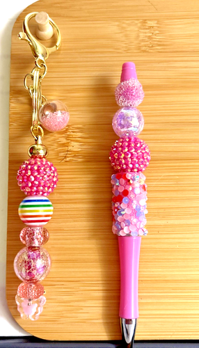 HAND MADE BEADED PEN AND BEAD KEY CHAIN & INK REFILL- pink | eBay