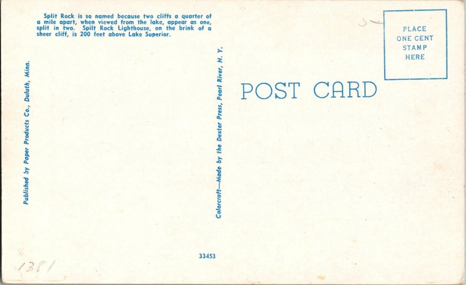 Postcard Split Rock Lighthouse, North Shore Drive, Lake Superior Minn ...