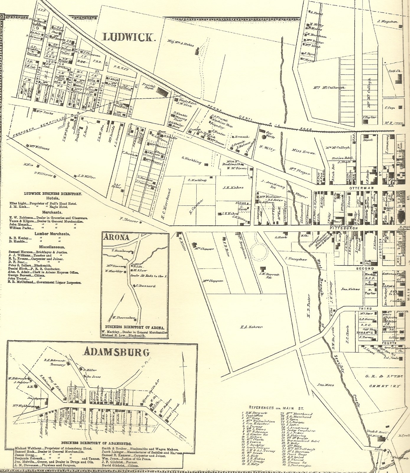 Greensburg Adamsburg Arona Hempfield PA 1867 Maps with Landowners Names ...
