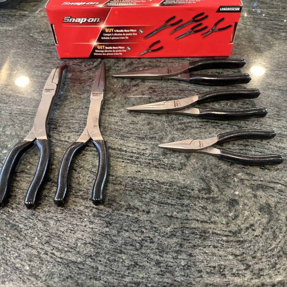 Snap On longnose5bk 5 pc long nose plier set 411cf, 911acf, 97acf ...