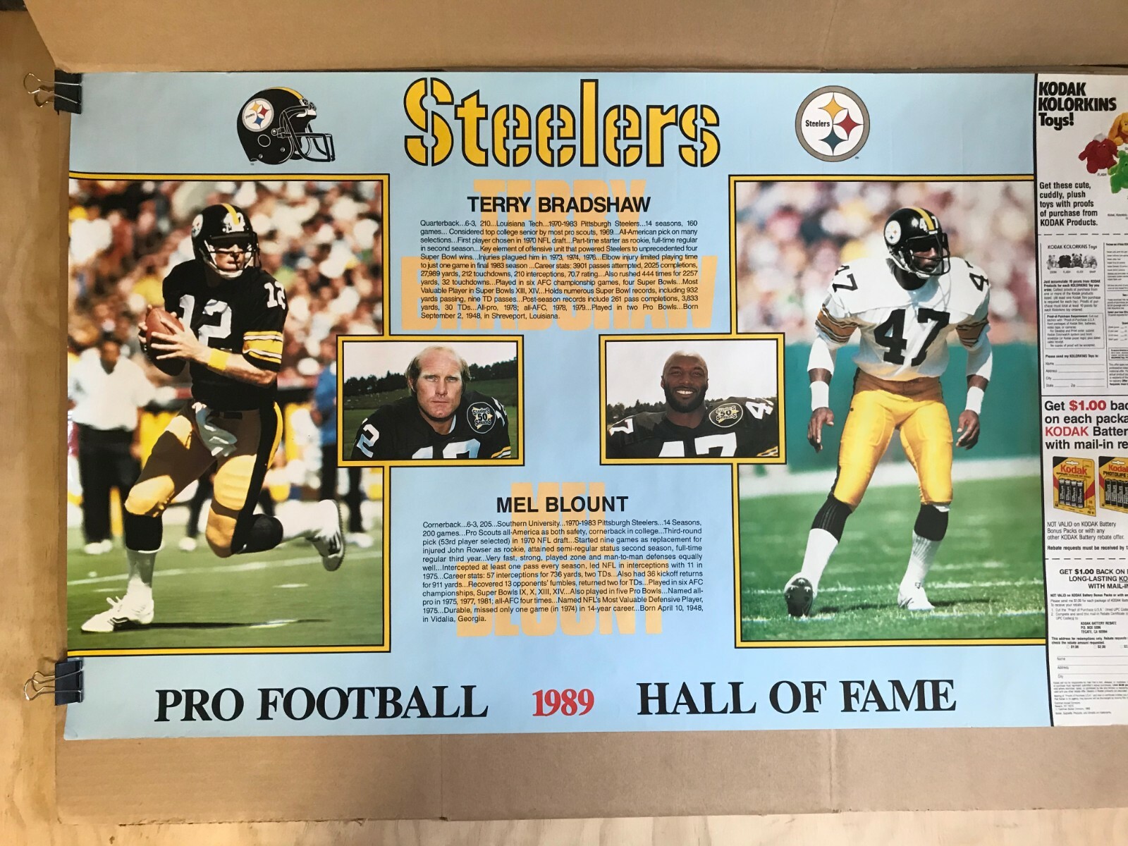 Pittsburgh Steelers 1989 Hall of Fame Poster Terry Bradshaw Mel Blount ...