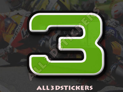 3D Stickers Resin Domed NUMBER 3 THREE - Color Green - 50 mm(2 inches ...