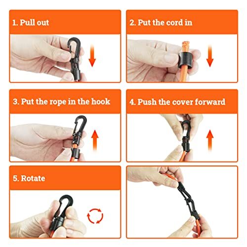 Kayak Deck Rigging Kit 1/4" 9.8' Bungee Cord with 6 D Rings& 4 J Hooks ...