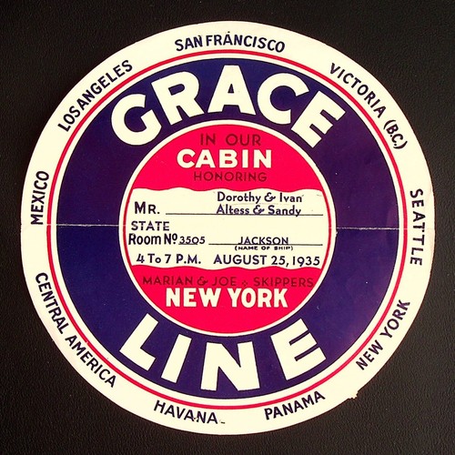 Grace Line Luggage Label Letter 1935 30s State Room 6.25" Steamship ...