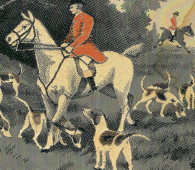 Vintage Fox Hunting Silk Ribbon w/ Dogs Hounds Horses Riders! GREAT 100 ...