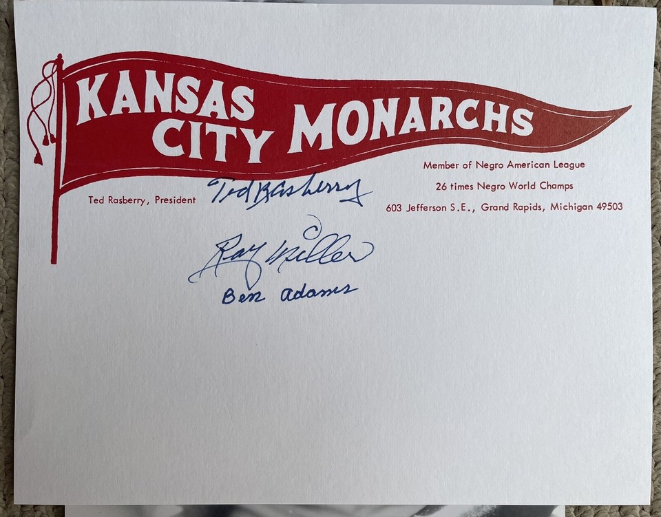Negro leagues Ted Rasberry (D Autographed By 3 (D) Monarchs Stationary ...