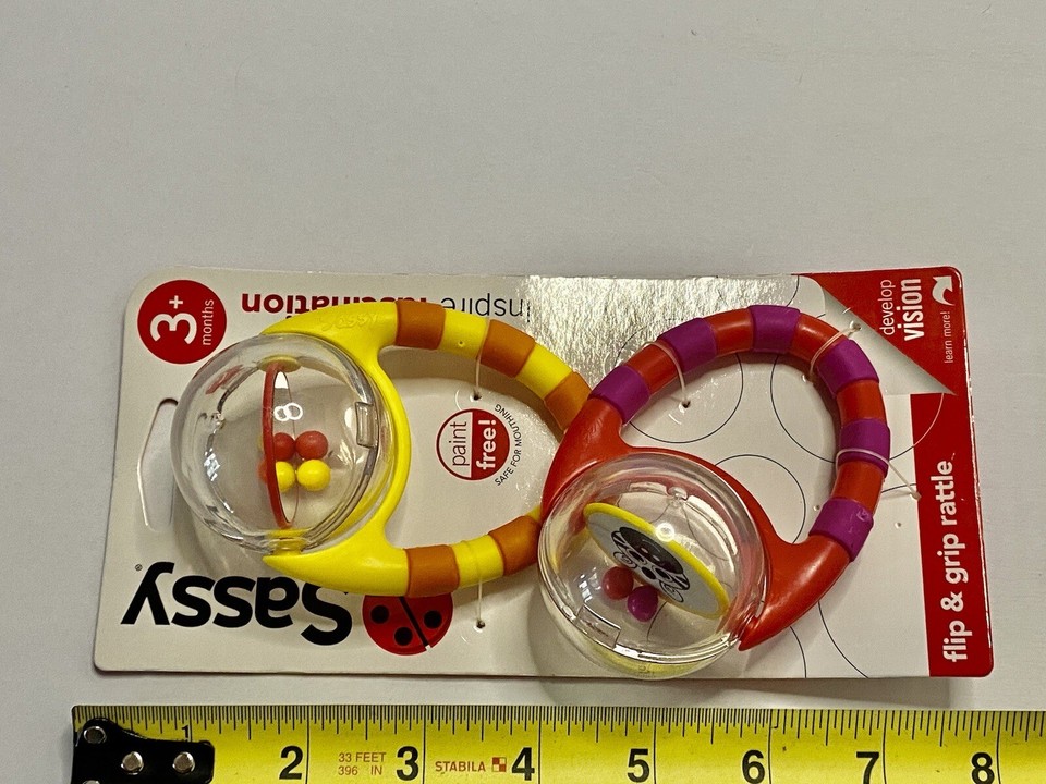 Sassy Flip And Grip Baby Rattle 3+ Months Zebra Giraffe New LOT OF 2 | eBay