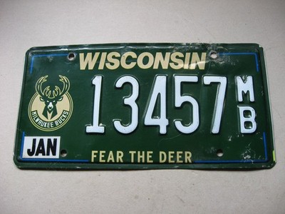 Wisconsin Extra Cost Milwaukee Bucks Fear The Deer Vehicle License ...