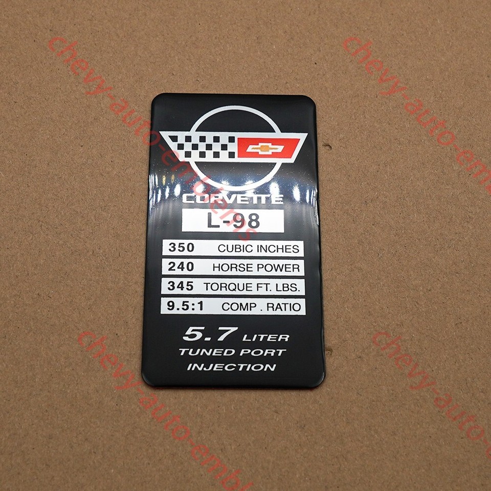 1Pc 84-96 C4 L98 Engine ID Spec Data Plate Console Ashtray Emblems ...