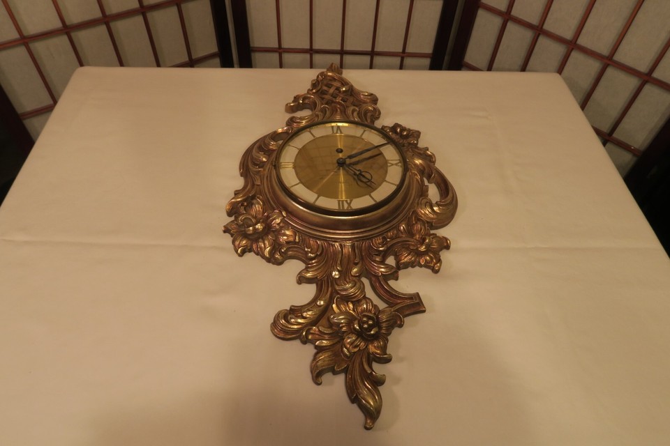 SYROCO GOLD BAROQUE 8-DAY JEWELED WALL CLOCK 22" RETRO MID CENTURY ...