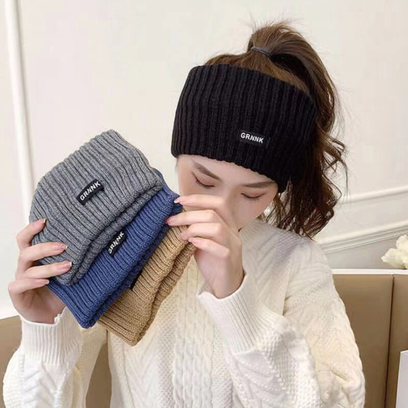Women Elastic Hair Bands Solid Color Casual Fashion Wide Turban Knitted ...