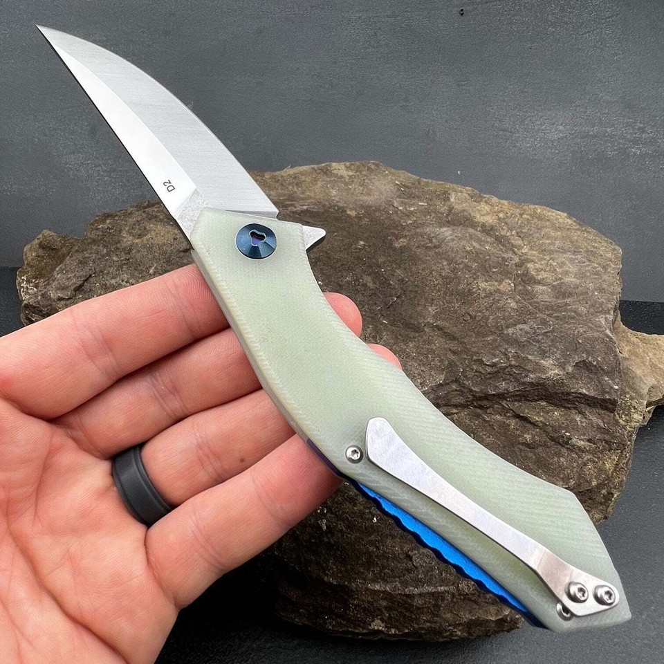 VORTEK SCIMITAR Jade G10 Ball Bearing D2 Blade Folding Flipper EDC ...