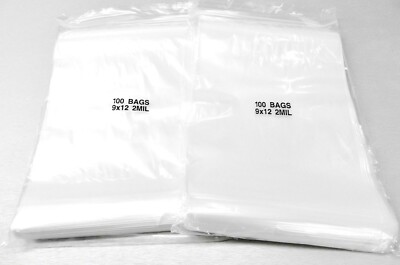 200 Zip Seal Lock Bags 9x12 Clear 2 Mil Reclosable Large 9" x 12" Bag ...