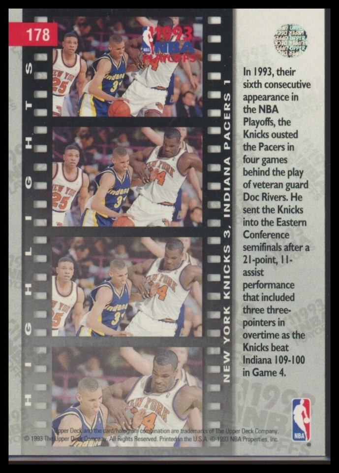 1993-94 Upper Deck #178 First Round: Knicks 3, Pacers | eBay