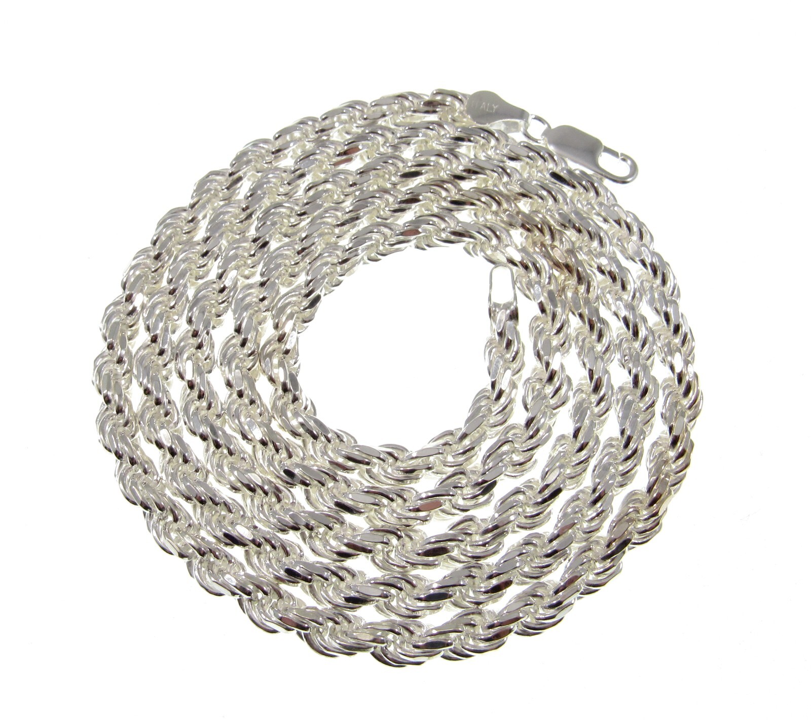 5MM Solid 925 Sterling Silver DIAMOND CUT ROPE CHAIN Bracelet or ...