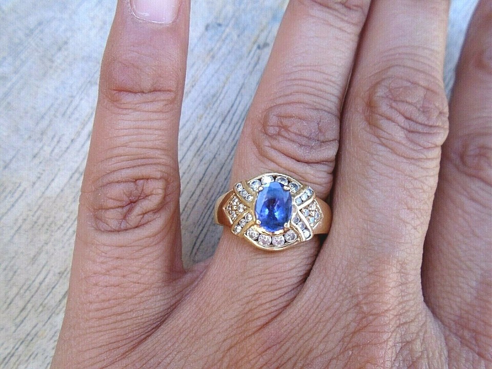Vintage STS 14k gold 1ct Tanzanite 1/2ct channel set diamond Heavy ring ...