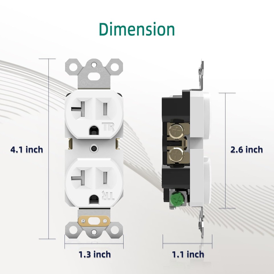 20Amp Electrical Wall Outlet, 125V Duplex Receptacle White Outlet ...