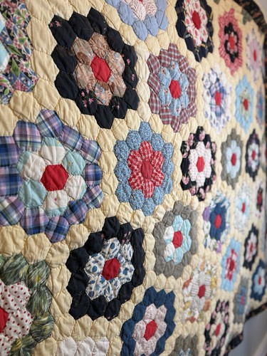 Vintage Colorful Hexagon Patchwork Quilt Handstitched 75x64” | eBay