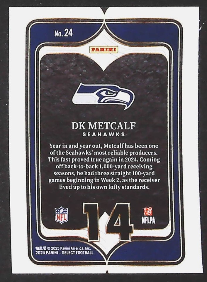 2024 Panini Select DK Metcalf Numbers #24 Seattle Seahawks | eBay