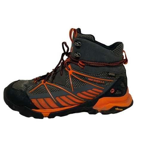 Auth MERRELL - Dark Gray Orange Black Nylon Rubber Leather Men's Boots ...