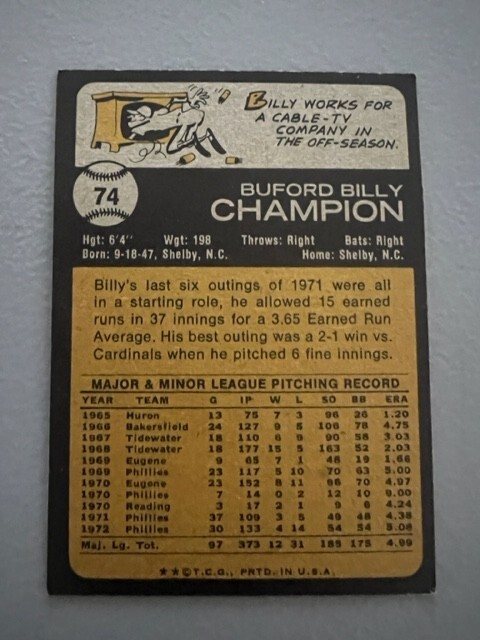 1973 Topps Baseball Billy Champion ( Milwaukee Brewers ) #74 | eBay