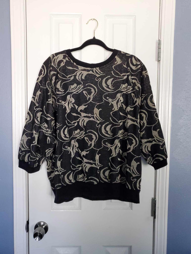 Vintage Women XL Sharon Anthony Black and Gold Holiday Sweater 3/4 ...